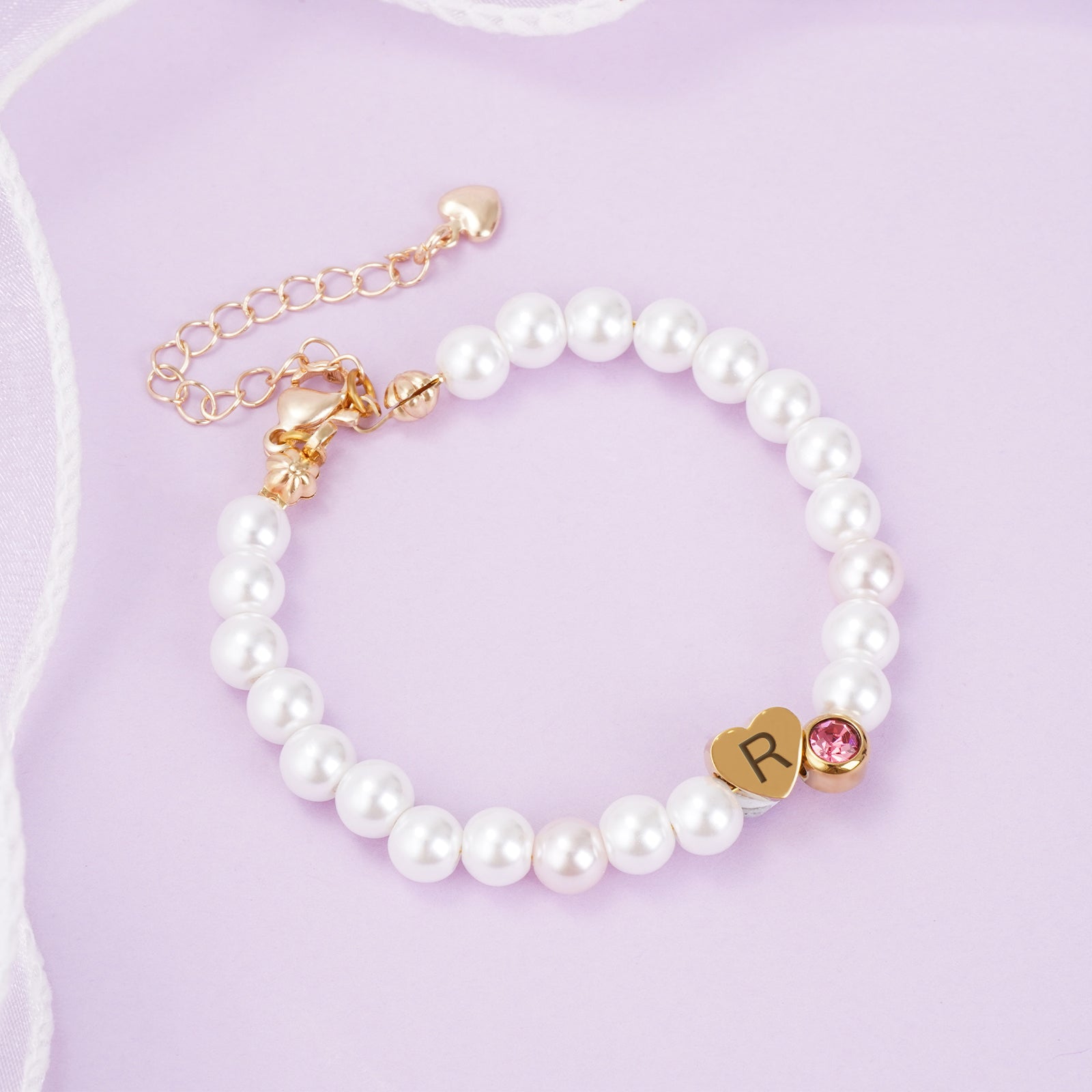 Personalized Pearl Bracelet for Girls with Birthstone and Initial Char ...