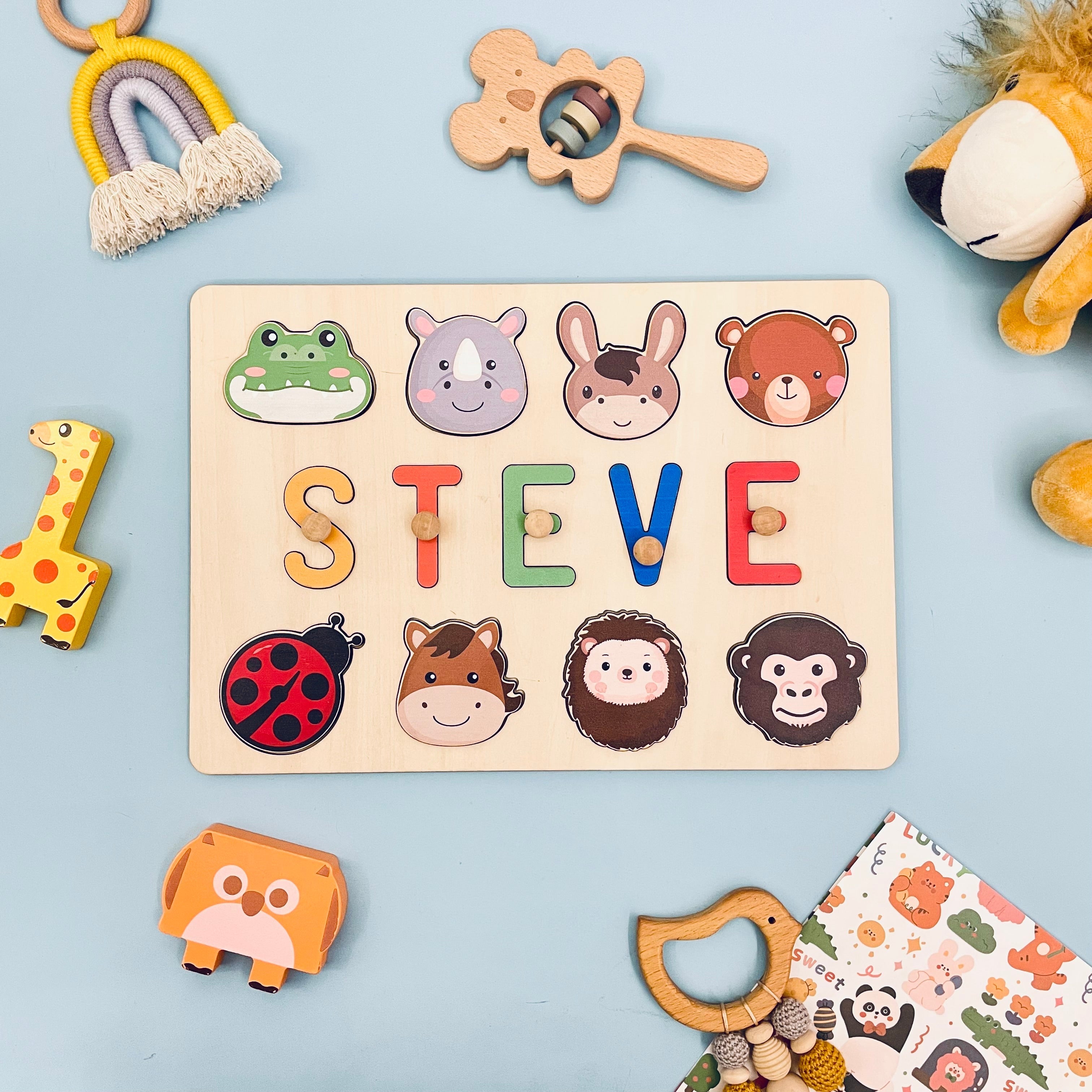 Personalized Wooden Baby Name Puzzle With Animals Instgifts
